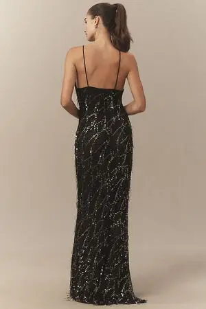Misha Collection Sequin V-neck Maxi Dress