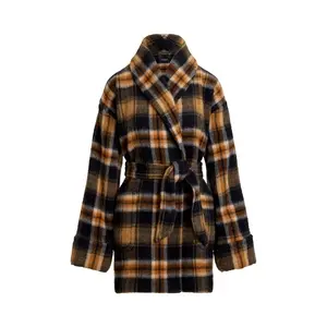Ralph Lauren Plaid Wool-blend Shawl-collar Wrap Coat