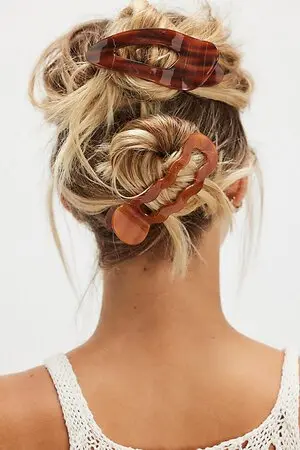 Free People Flat Claw Clip Set Of 2 - Tort Brown Combo