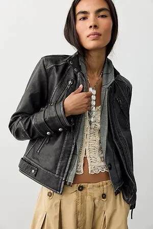 Free People We The Free Jesse Vegan Leather Moto Jacket - Black