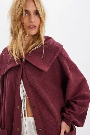 Free People Relaxed-fit Fleece Cardigan - Red Bark