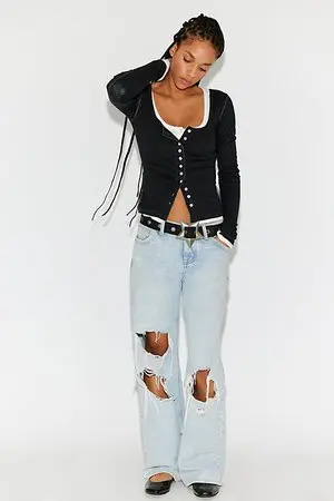 Free People Intimately End Game Pointelle Long Sleeve - Black