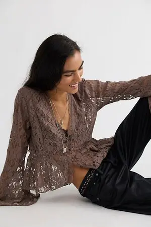 Free People Whispering Love Lace Peplum Top - Castle Gate