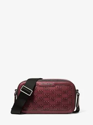 Michael Kors Hudson Logo Embossed Leather Crossbody Bag - Red