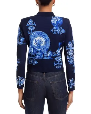 L'Agence Osiris Jacquard Collared Cardigan - Black/blue