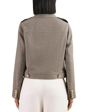 REISS Cropped Checkered Wool Jacket - Neutral Check