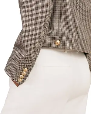 REISS Cropped Checkered Wool Jacket - Neutral Check