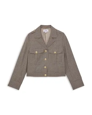 REISS Cropped Checkered Wool Jacket - Neutral Check