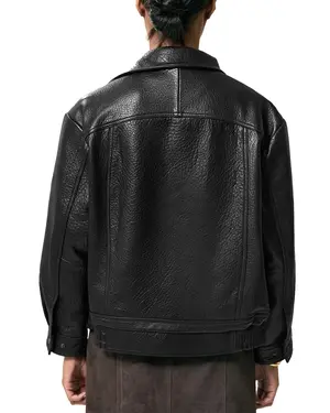REISS Kiara Textured Leather Jacket - Black
