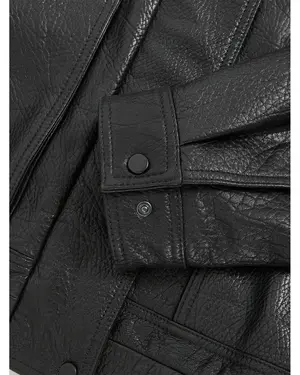 REISS Kiara Textured Leather Jacket - Black