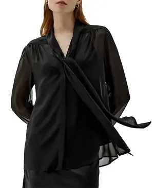 Lilysilk Bow Tie Silk Jasmine Blouse - Black
