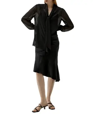 Lilysilk Bow Tie Silk Jasmine Blouse - Black