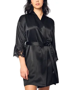 PETITE PLUME Mulberry Silk Lace Robe - Black