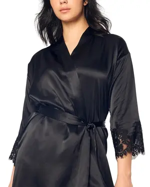 PETITE PLUME Mulberry Silk Lace Robe - Black