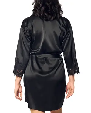 PETITE PLUME Mulberry Silk Lace Robe - Black