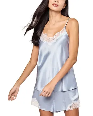 PETITE PLUME Mulberry Silk Lace Cami Short Pajama Set - Blue