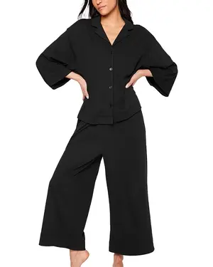 PETITE PLUME Olivia Wide Leg Long Pajama Set - Black