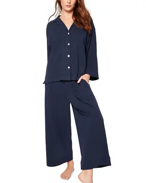 PETITE PLUME Olivia Wide Leg Long Pajama Set - Navy