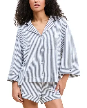PETITE PLUME Olivia Striped Short Pajama Set - Navy