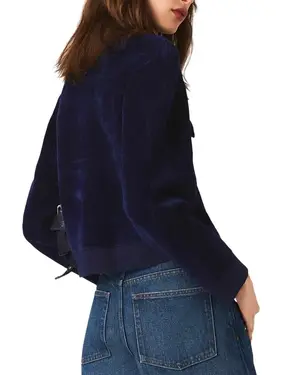 Maje Cropped Velvet Cardigan Jacket
