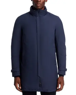 Herno Waterproof Down Overcoat With Hidden Hood - Blue Navy
