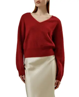 Lilysilk Brushed V-neck Cashmere Sweater - Red
