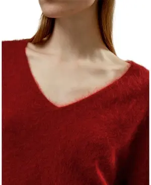 Lilysilk Brushed V-neck Cashmere Sweater - Red