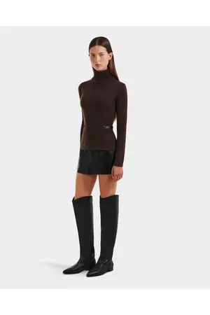 Rudsak Knit Turtleneck Sweater With Vegan Leather Trim - Brown