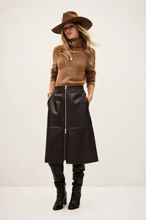Ba&sh Pona Leather Skirt - Brown