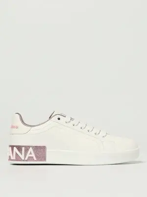 Dolce & Gabbana Portofino Calfskin Trainers With Logo And Gold Details - White