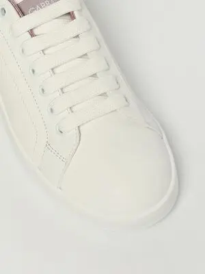 Dolce & Gabbana Portofino Calfskin Trainers With Logo And Gold Details