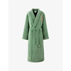 YVES DELORME Contes Leopard-embroidered Cotton-blend Bathrobe - Green