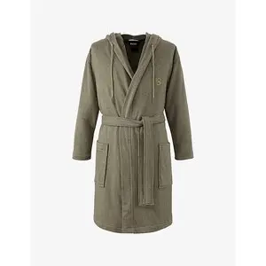BOSS Evening Brand-embroidered Cotton-blend Robe - Khaki