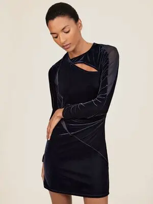 REISS Velvet Mesh-panel Mini Dress