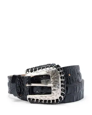 L'Agence Brisa Laced Croc Embossed Belt - Black Croc