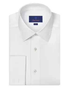 David Donahue Slim Fit Dobby French Cuff Formal Shirt - White/ White