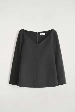 Cos Double-faced Wool V-neck Top With Back Zipper - Gray