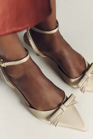 Maeve Ankle-strap Bow Heels - Gold Satin