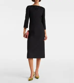 Valentino Garavani Embroidered Wool Silk Midi Dress