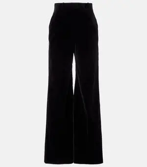 Valentino Garavani High-rise Cotton Velvet Wide-leg Pants - Black
