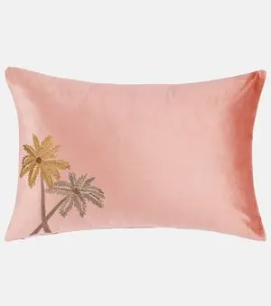LES-OTTOMANS Palms Embroidered Velvet Cushion - Multicoloured