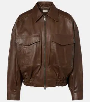 Staud Eugene Leather Bomber Jacket - Brown
