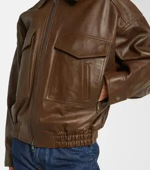 Staud Eugene Leather Bomber Jacket - Brown