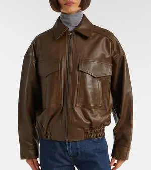 Staud Eugene Leather Bomber Jacket - Brown