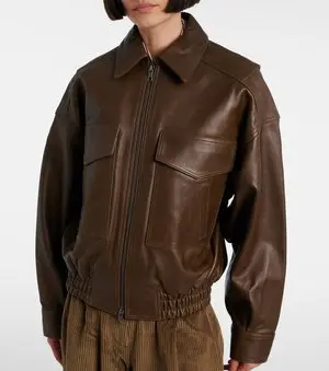 Staud Eugene Leather Bomber Jacket - Brown