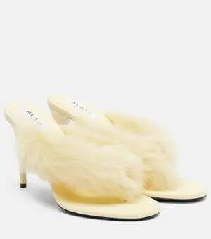 Alaïa Shearling And Leather Thong Sandals - Yellow