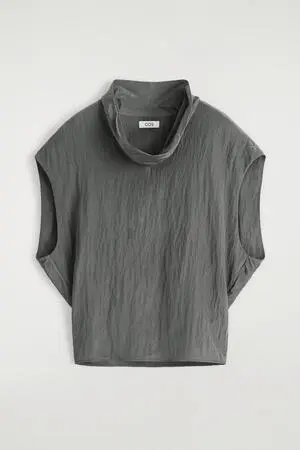 Cos Crinkled-satin Turtleneck Top - Gray