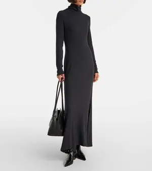 Staud Vanya Turtleneck Jersey Maxi Dress - Grey