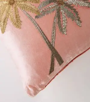 LES-OTTOMANS Palms Embroidered Velvet Cushion