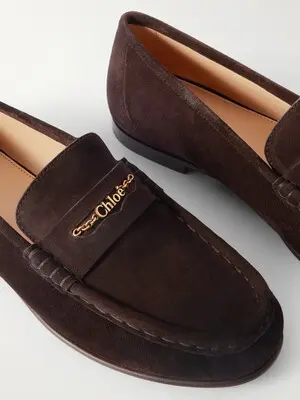 Chloé Embellished Suede Loafers - Brown
